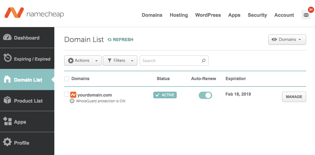 Namecheap domain setup