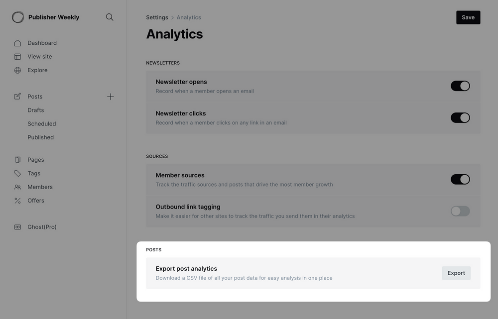 Exporting content and data