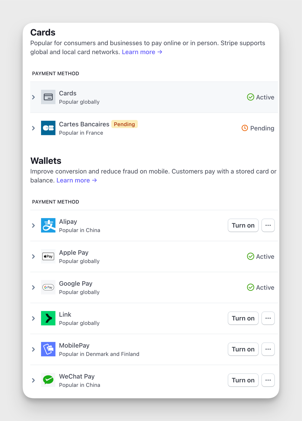 Additional payment methods (beta)